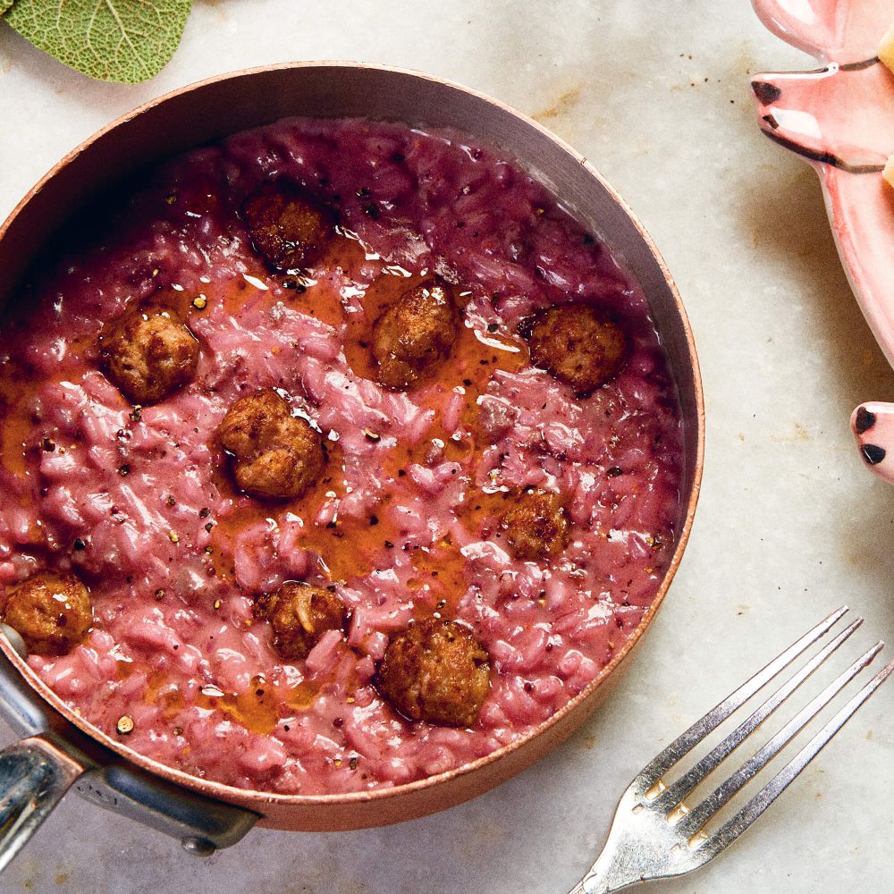 Risotto met verse worst en rode wijn - recept - okoko recepten